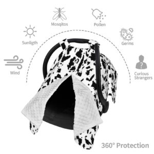 Black Brown Cow Print Skin Baby Car Seat Canopy Cover Multi Use Nursing Cover for Newborn Car Seat Canopy Mom Nursing Breastfeeding Covers Newborn Shower Gifts