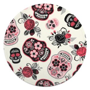 lakimct pink sugar skull flower round soft baby blankets for boys girls, newborn blanket for suitable for swaddling sleep stroller cover nursery blanket, 35 inch