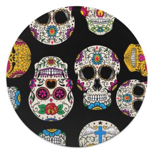 lakimct mexican sugar skulls round soft baby blankets for boys girls, newborn blanket for suitable for swaddling sleep stroller cover nursery blanket, 35 inch