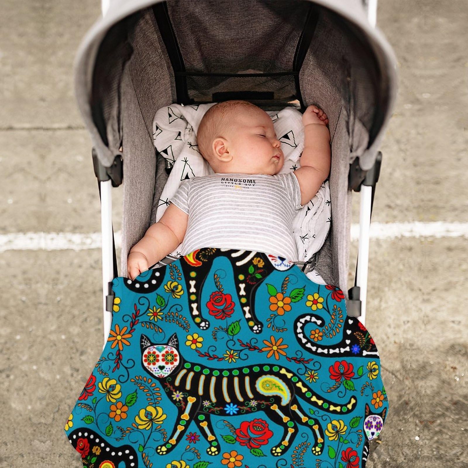 LAKIMCT Sugar Skull Cat Round Soft Baby Blankets for Boys Girls, Newborn Blanket for Suitable for Swaddling Sleep Stroller Cover Nursery Blanket, 35 Inch