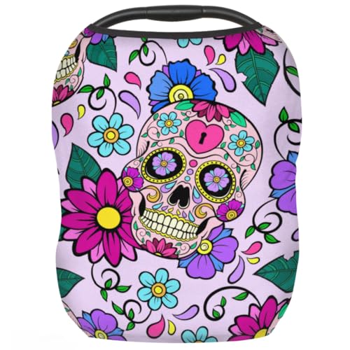 Sugar Skull Flower Baby Car Seat Cover for Baby Boys and Girls Breathable Lightweight Carseat Cover Baby Carrier Cover Soft Flexible for Girls Boys