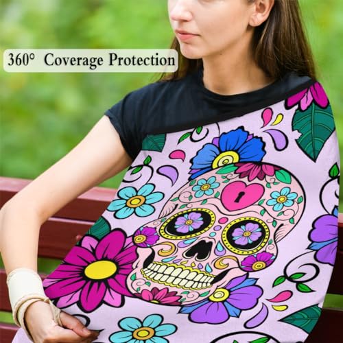 Sugar Skull Flower Baby Car Seat Cover for Baby Boys and Girls Breathable Lightweight Carseat Cover Baby Carrier Cover Soft Flexible for Girls Boys