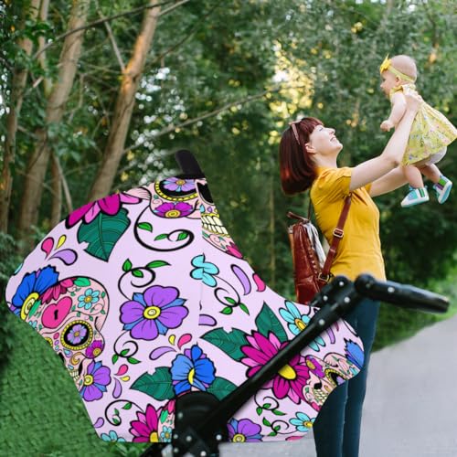 Sugar Skull Flower Baby Car Seat Cover for Baby Boys and Girls Breathable Lightweight Carseat Cover Baby Carrier Cover Soft Flexible for Girls Boys