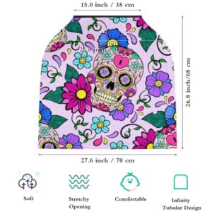 Sugar Skull Flower Baby Car Seat Cover for Baby Boys and Girls Breathable Lightweight Carseat Cover Baby Carrier Cover Soft Flexible for Girls Boys