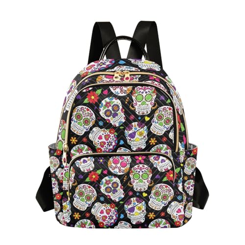 Yasala Halloween Women Backpack Sugar Skull Floral Heart Travel Bag Compact Daily Bag Diaper Bag