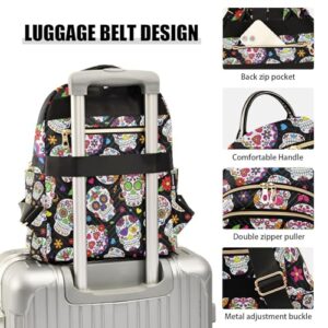 Yasala Halloween Women Backpack Sugar Skull Floral Heart Travel Bag Compact Daily Bag Diaper Bag