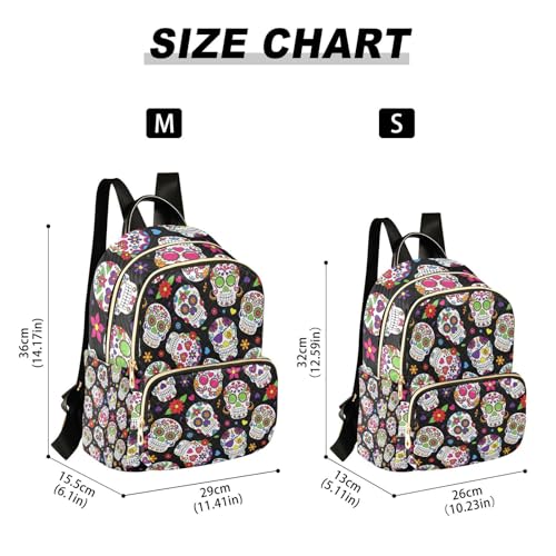 Yasala Halloween Women Backpack Sugar Skull Floral Heart Travel Bag Compact Daily Bag Diaper Bag