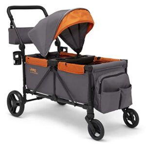 jeep sport all-terrain stroller wagon by delta children - includes canopy, parent organizer, adjustable handlebar, snack tray & cup holders, grey/bonfire