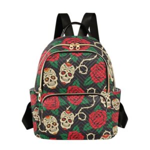 yasala halloween women backpack sugar skull vivid flower leaves travel bag compact daily bag diaper bag