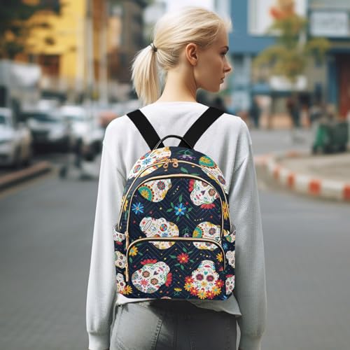 Yasala Halloween Women Backpack Sugar Skull Little Flower Travel Bag Compact Daily Bag Diaper Bag