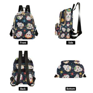 Yasala Halloween Women Backpack Sugar Skull Little Flower Travel Bag Compact Daily Bag Diaper Bag