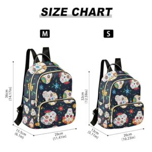 Yasala Halloween Women Backpack Sugar Skull Little Flower Travel Bag Compact Daily Bag Diaper Bag