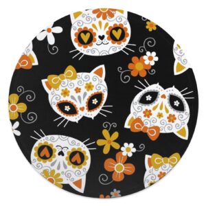 lakimct cute sugar skull cat round soft baby blankets for boys girls, newborn blanket for suitable for swaddling sleep stroller cover nursery blanket, 35 inch