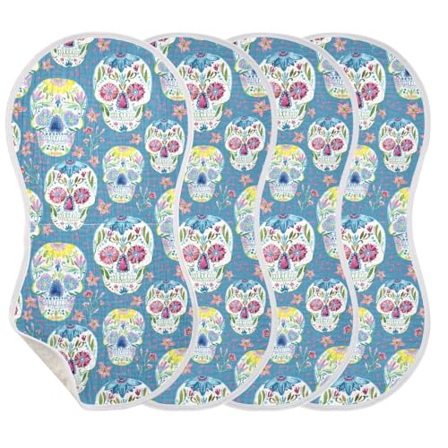 vvfelixl Burp Cloths Floral Sugar Skull for Baby Boy Girls Baby Washcloths Burp Rags 1 Pack Blue