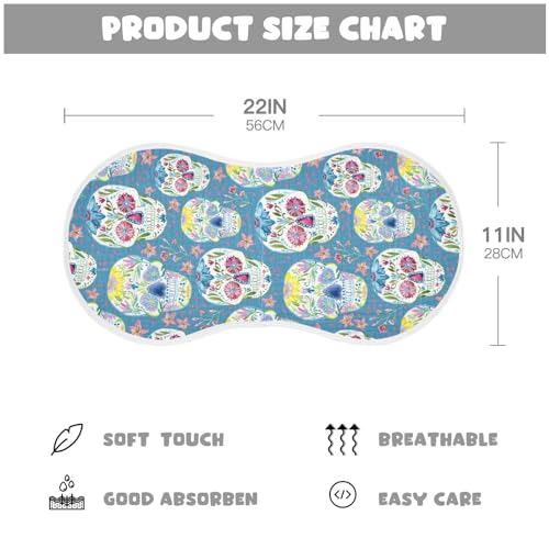 vvfelixl Burp Cloths Floral Sugar Skull for Baby Boy Girls Baby Washcloths Burp Rags 1 Pack Blue