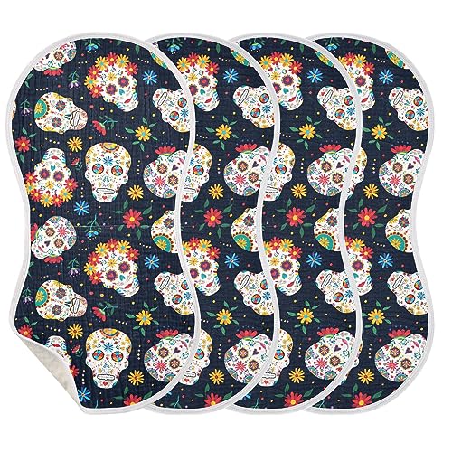 YYZZH Mexican Sugar Skull Flower Muslin Burp Cloths for Baby 4 Pack Soft 100% Cotton Baby Washcloths Bibs for Boy Girl