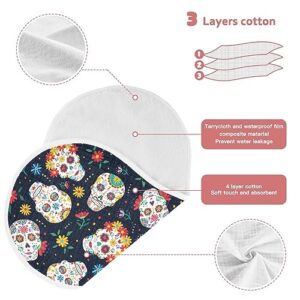 YYZZH Mexican Sugar Skull Flower Muslin Burp Cloths for Baby 4 Pack Soft 100% Cotton Baby Washcloths Bibs for Boy Girl