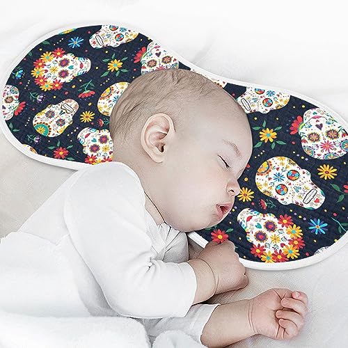 YYZZH Mexican Sugar Skull Flower Muslin Burp Cloths for Baby 4 Pack Soft 100% Cotton Baby Washcloths Bibs for Boy Girl