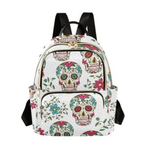 yasala halloween women backpack sugar skull floral blue pink travel bag compact daily bag diaper bag