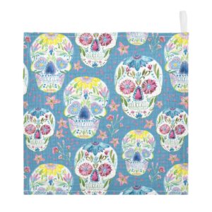 vvfelixl baby muslin washcloths floral sugar skull baby burp cloths cotton baby face towel for newborn infants boys girls soft and absorbent 11.8 x 11.8 in, 3 pack blue