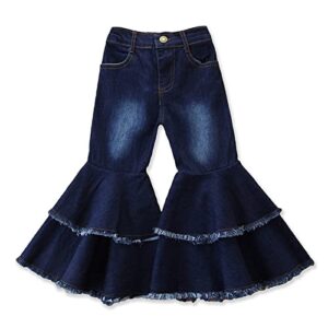 awarfy children jeans flare pants clothes kids girls trousers baby toddler tassel pants denim girls (dark blue #8, 6-7 years)