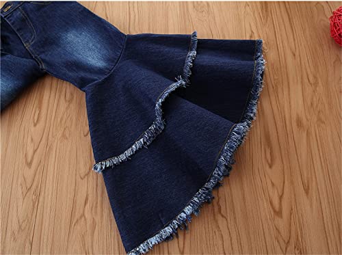 AwarFy Children Jeans Flare Pants Clothes Kids Girls Trousers Baby Toddler Tassel Pants Denim Girls (Dark Blue #8, 6-7 Years)