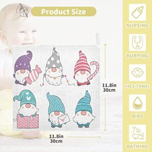 WIFIU Cute Gnomes Blue Burp Cloths for Boys Girls Pink Gift Sugar Baby Muslin Washcloths Newborn Soft Absorbent Face Bath Towel Kids Wash Cloth 12x12 Inch,3 Pack