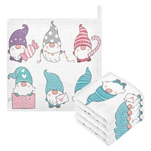 wifiu cute gnomes blue burp cloths for boys girls pink gift sugar baby muslin washcloths newborn soft absorbent face bath towel kids wash cloth 12x12 inch,3 pack