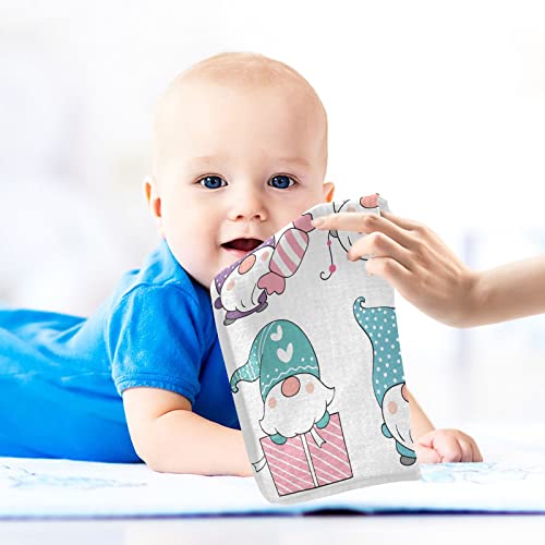 WIFIU Cute Gnomes Blue Burp Cloths for Boys Girls Pink Gift Sugar Baby Muslin Washcloths Newborn Soft Absorbent Face Bath Towel Kids Wash Cloth 12x12 Inch,3 Pack