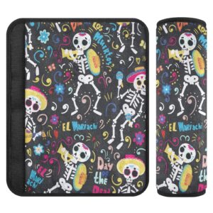 Halloween Sugar Skull Party Seat Belt Covers 2 Pack Car Seat Strap Covers Super Soft Carseat Shoulder Pad for Adults Boys Girls Babies