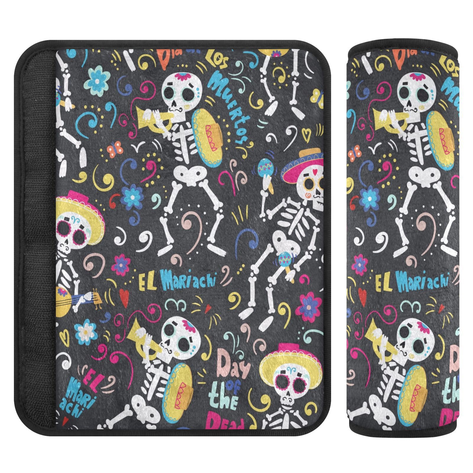 Halloween Sugar Skull Party Seat Belt Covers 2 Pack Car Seat Strap Covers Super Soft Carseat Shoulder Pad for Adults Boys Girls Babies