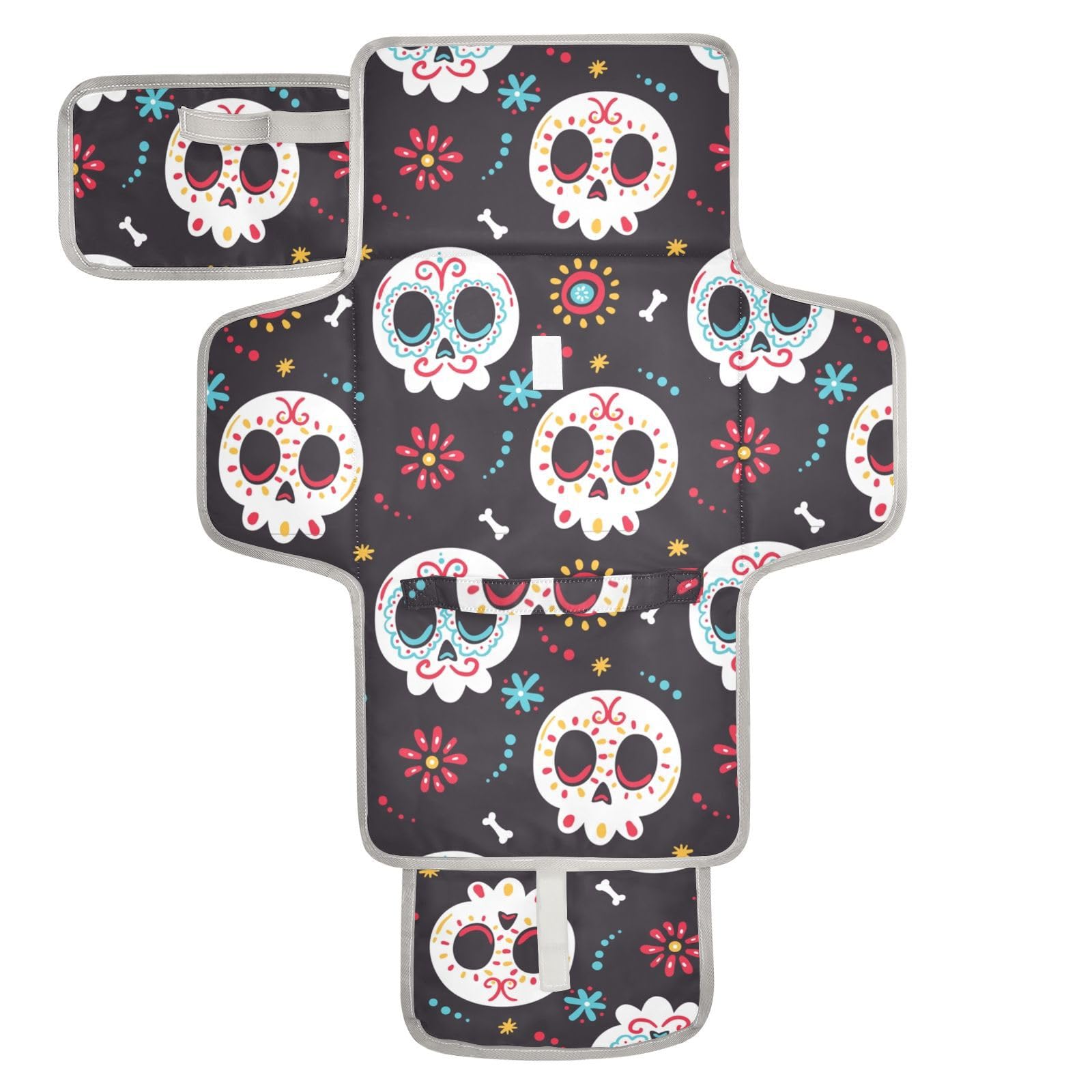 Dead Day Sugar Skull Portable Changing Pad for Unisex Baby Toddler Waterproof Foldable Baby Changing Mat with Pillow & Shoulder Strap Travel Changing Station for Traveling Walking Home Dresser Gift