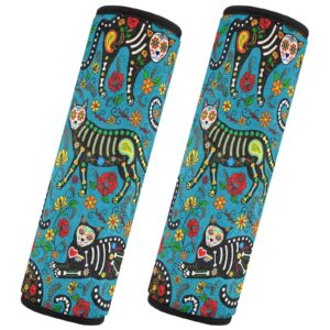 halloween sugar skull cat seat belt covers 2 pack car seat strap covers super soft car seat neck cover for boys girls adults babies