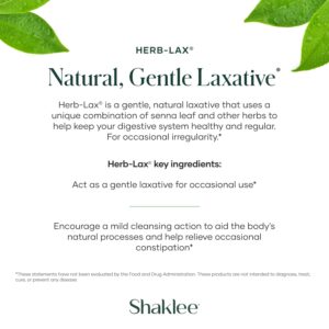 Shaklee - Herb-Lax® Gentle Laxative - Herbal Blend with Senna Leaf for Digestive Health & Regularity - Occasional Constipation Support- Enhanced Proprietary Formula - 240 Tablets