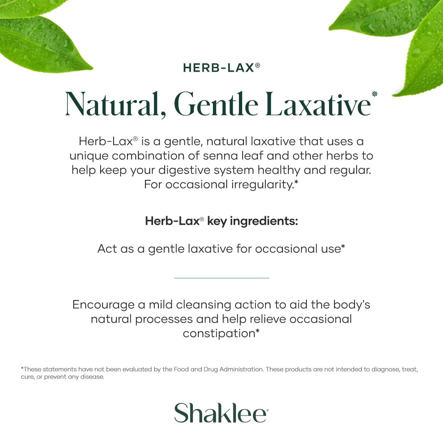 Shaklee - Herb-Lax® Gentle Laxative - Herbal Blend with Senna Leaf for Digestive Health & Regularity - Occasional Constipation Support- Enhanced Proprietary Formula - 240 Tablets