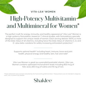 Shaklee - Vita-Lea® Women High-Potency Multivitamin & Multimineral for Women - Prenatal/Postnatal Support with 800 mcg Folic Acid, 200 mcg Iodine, 18 mg Iron - 240 Tablets