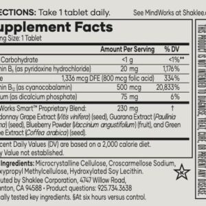 Shaklee MindWorks® - Brain Health Supplement for Brain Sharpness & Focus - Supported Nutrients & Extracts - Chardonnay Grape Seed Polyphenols, Guarana Extract, Vitamins B6, B12, Folate - 30 Tablets