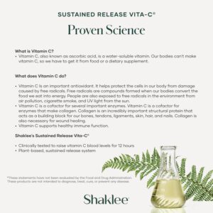 Shaklee - Sustained Release Vita-C® 500mg - High-Potency Cellular and Immune Support Formula with Proprietary Sustained-Release System - includes Rose Hips and Bioflavonoid Blend - 180 Tablets