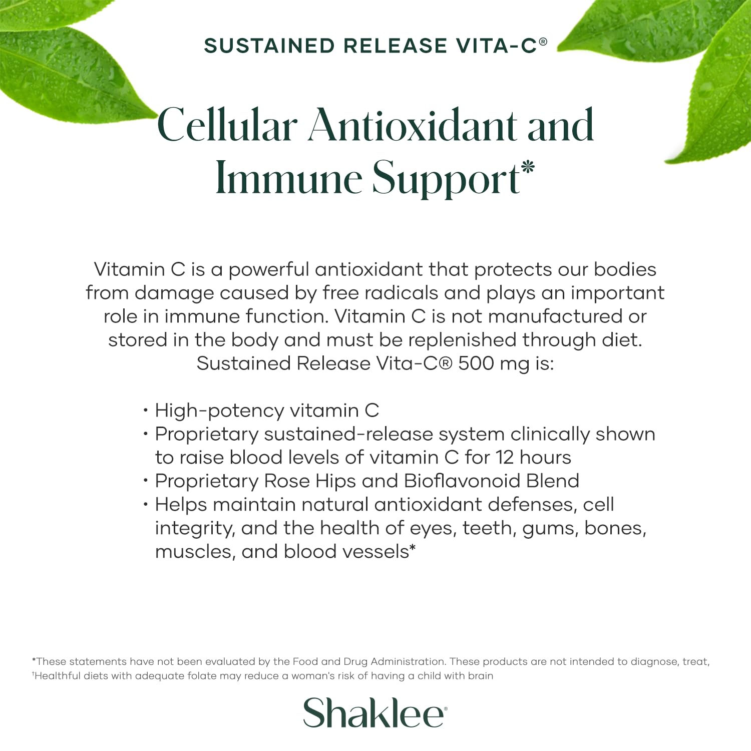 Shaklee - Sustained Release Vita-C® 500mg - High-Potency Cellular and Immune Support Formula with Proprietary Sustained-Release System - includes Rose Hips and Bioflavonoid Blend - 180 Tablets