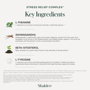 Shaklee - Stress Relief Complex - Calming Blend of L-theanine, Ashwagandha, Beta-sitosterol, and L-tyrosine - Promotes Relaxation without Drowsiness - 1 Caplet Daily - Adults Supplement - 30 Caplets