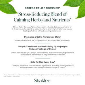 Shaklee - Stress Relief Complex - Calming Blend of L-theanine, Ashwagandha, Beta-sitosterol, and L-tyrosine - Promotes Relaxation without Drowsiness - 1 Caplet Daily - Adults Supplement - 30 Caplets