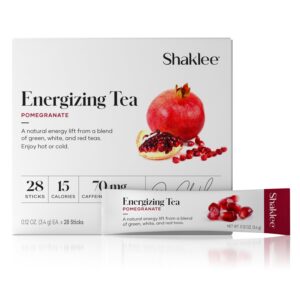 shaklee - 180® energizing tea - blend of green matcha, white, and red teas for gentle energy lift - energy boost on-the-go packets - hot or cold - pomegranate flavor - 28 servings