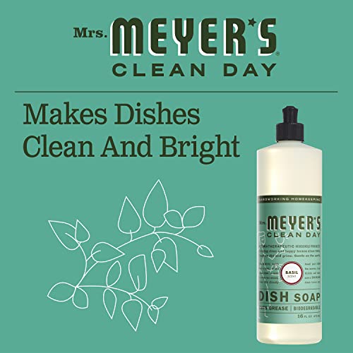 MRS. MEYER'S CLEAN DAY Liquid Dish Soap, Biodegradable Formula, Basil, 16 fl. oz - Pack of 6