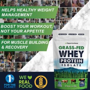 Opportuniteas Grass Fed Whey Isolate Protein Powder - Unflavored 28g Protein Powder without Artificial Sweeteners, Hormone-Free Cows, Non GMO - 1lb