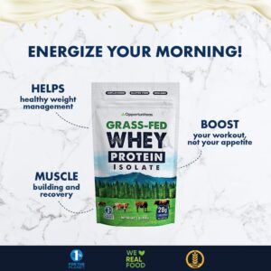 Opportuniteas Grass Fed Whey Isolate Protein Powder - Unflavored 28g Protein Powder without Artificial Sweeteners, Hormone-Free Cows, Non GMO - 1lb