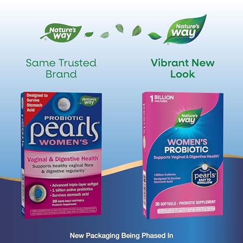 Nature's Way Women's Probiotic Pearls, Supports Vaginal and Digestive Health*, Protects Against Occasional Constipation & Bloating*, 1 Billion Live Cultures, 30 Softgels (Packaging May Vary)