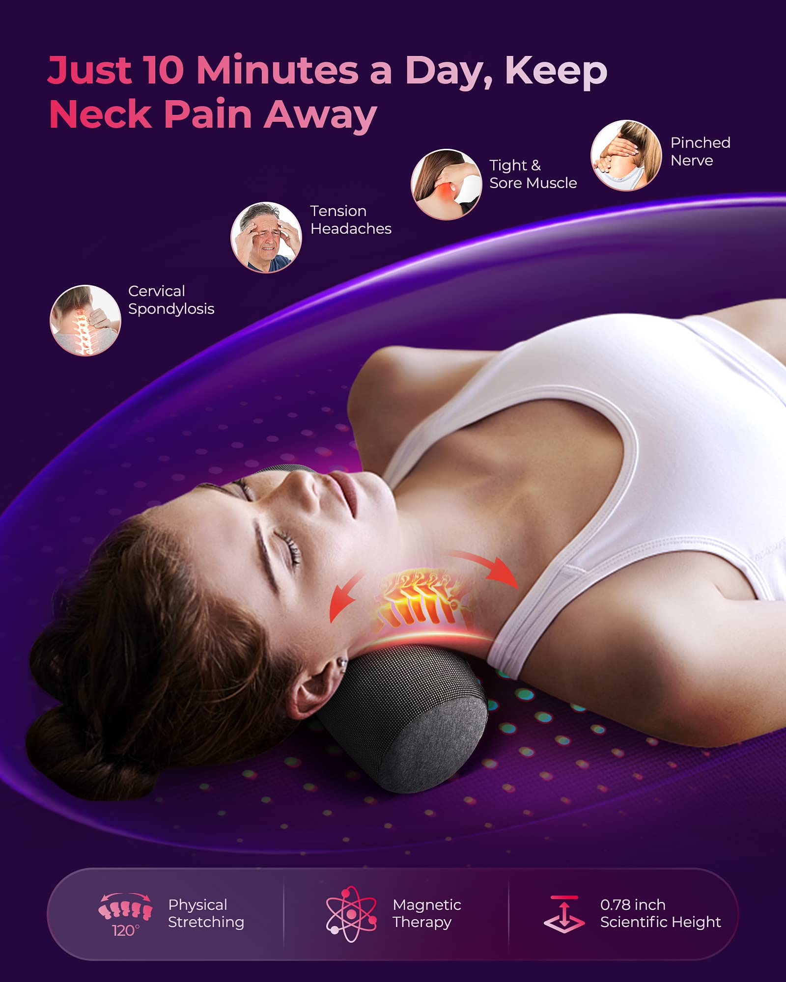 Neck Stretcher for Neck Pain Relief, Cervical Neck Traction Device with Magnetic Therapy Pillowcase, Neck Hump Corrector, Neck and Shoulder Relaxer for TMJ, Cervical Spine Alignment, Yellow