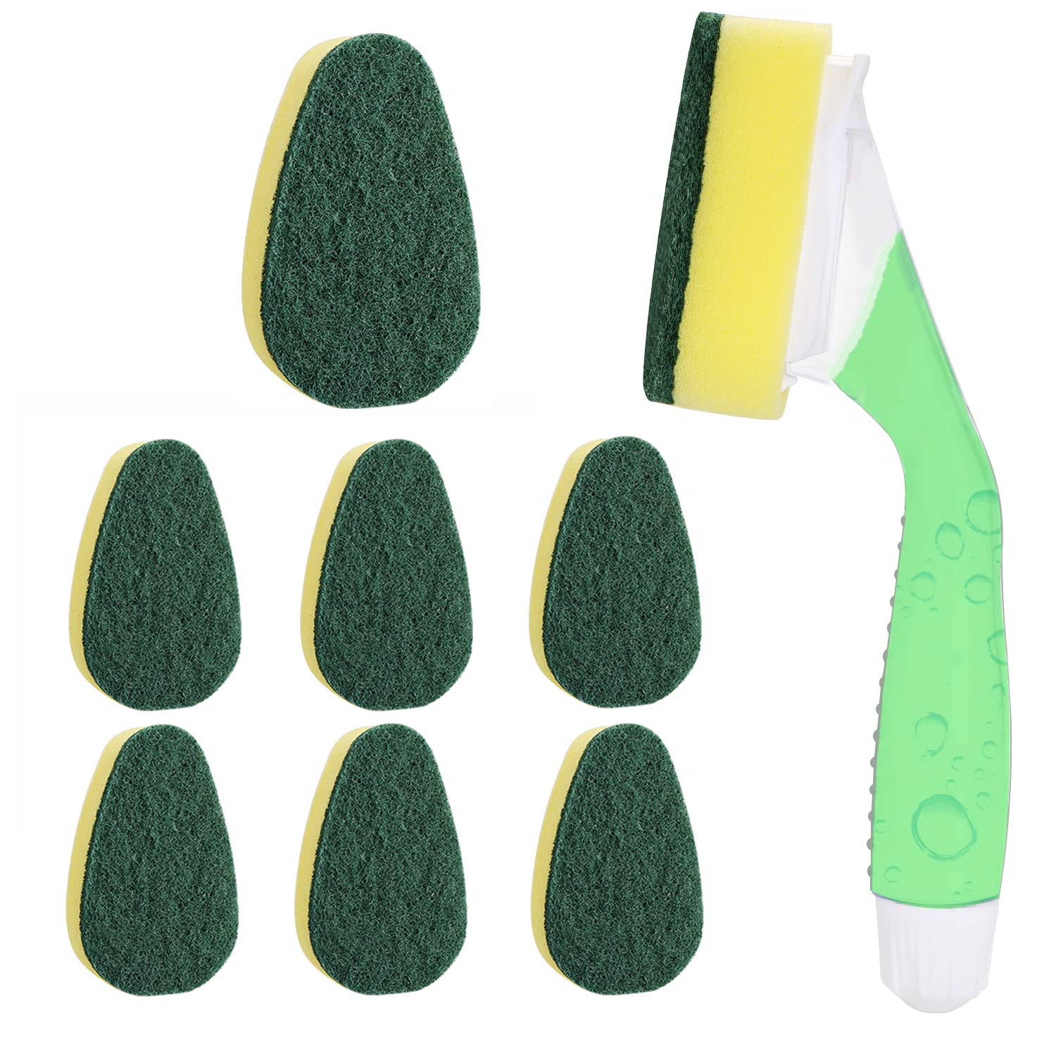 Dish Wand with 7Pack Replacement Dish Wand Sponges,Not Easy Leak Dishwand and Long Lasting Replacement Sponge Heads,Dish Brush Pads Kitchen Cleaning Sets