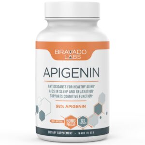 bravado labs premium apigenin supplement - pure, concentrated apigenin for improved sleep, mood - powerful antioxidant apigenin pills for prostate, healthy aging support - 120 ct