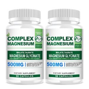 2 pack magnesium complex capsules 500mg, blend with magnesium glycinate, taurate, malate - 180 capsules